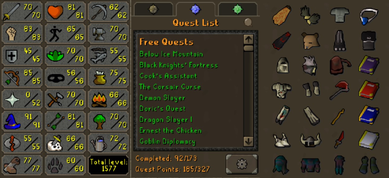 Legacy Zerker | 1570+ Total | 180+ QP | 70 Attack | 83 Strength | 45 ...